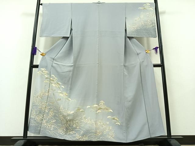 平和屋着物▽訪問着　単衣　風景松文　暈し染め　金彩　正絹　逸品　AAAY7261jh