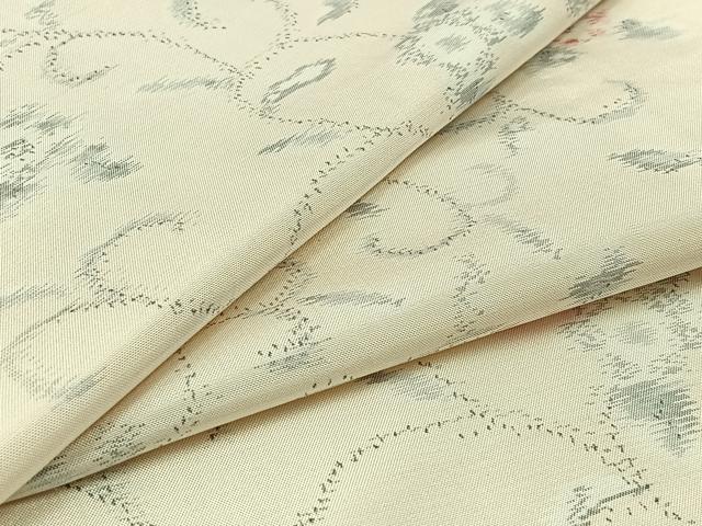 平和屋着物▽本場大島紬　白大島　単衣　花唐草文　正絹　逸品　未使用　AAAY7264jh