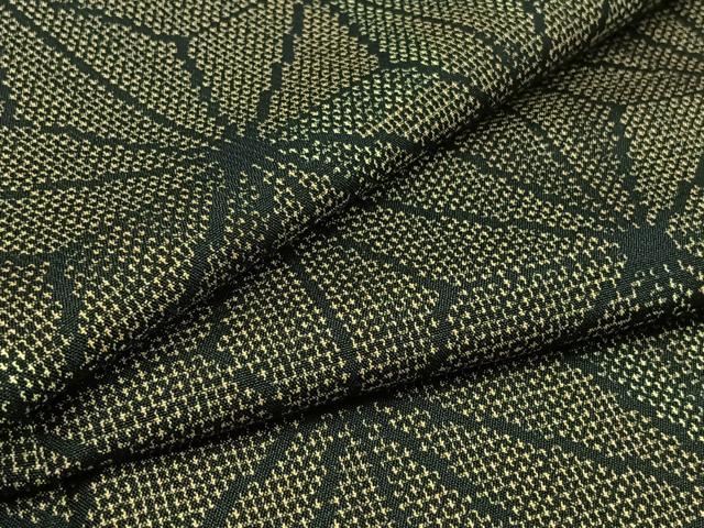 平和屋着物▽上質な紬　単衣　麻の葉文様　黒地　正絹　逸品　AAAY7268jh