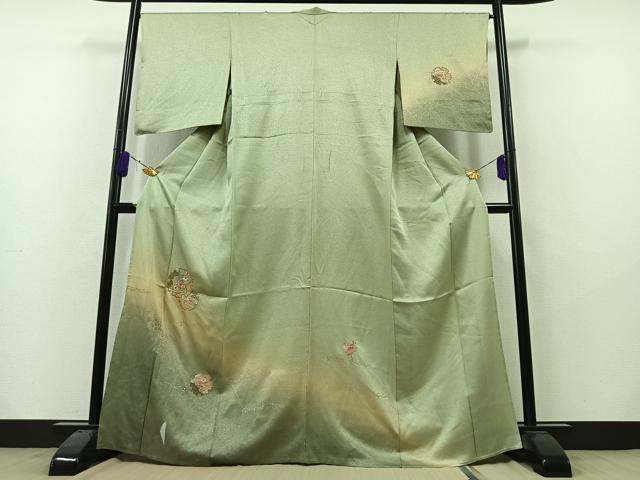 平和屋着物▽訪問着　単衣　中国三大刺繍　相良刺繍　総刺繍　雪輪花文　暈し染め　金銀糸　金銀彩　正絹　逸品　AAAY7272jh