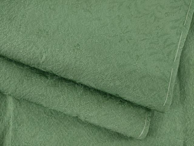 平和屋着物●上質な色無地　草花地紋　山葵色　ロング丈　正絹　逸品　未使用　AAAY7327ck