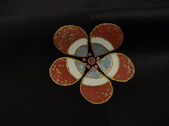 平和屋着物○女優・吉永小百合 訪問着 色紙舞扇花文 黒地 金銀彩