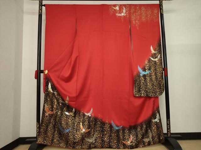 平和屋着物●染色作家　斉藤三才　振袖　駒刺繍　飛鳥文　暈し染め　金銀彩　正絹　逸品　AAAY7389ck