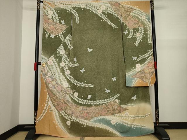 平和屋着物●豪華振袖　辻が花　鬘帯花文　暈し染め　金彩　正絹　逸品　AAAY7391ck