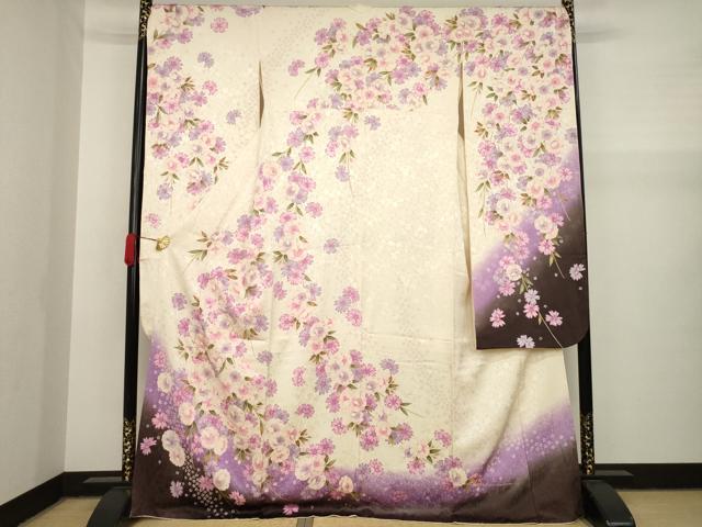 平和屋着物●豪華振袖　刺繍　枝花文　暈し染め　金糸　正絹　逸品　AAAY7399ck