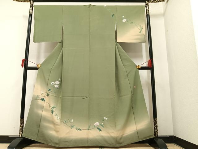 平和屋着物●訪問着　友禅　作家物　枝花文　暈し染め　正絹　逸品　AAAY7896ph