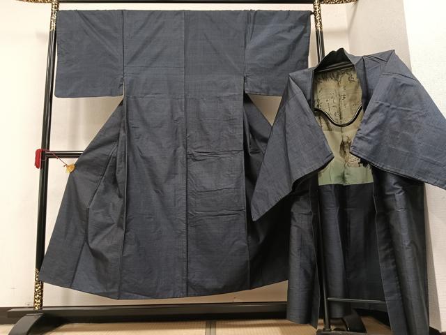 平和屋着物●男性　本場村山大島紬　アンサンブル　長羽織セット　亀甲絣　正絹　逸品　AAAY7925ph