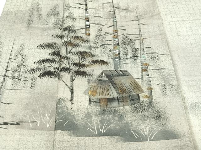 平和屋着物○訪問着 紬地 手描き 人物風景樹林文 正絹 逸品 AAAZ4931ph