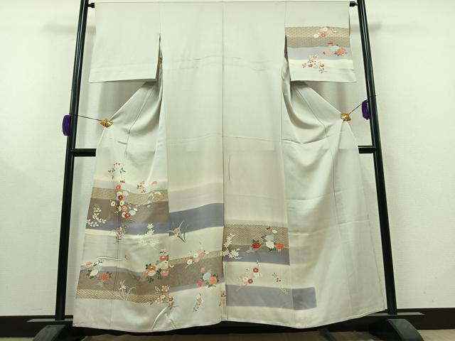 平和屋着物▽訪問着　単衣　枝花文　暈し染め　金彩　正絹　逸品　AAAY8311jh