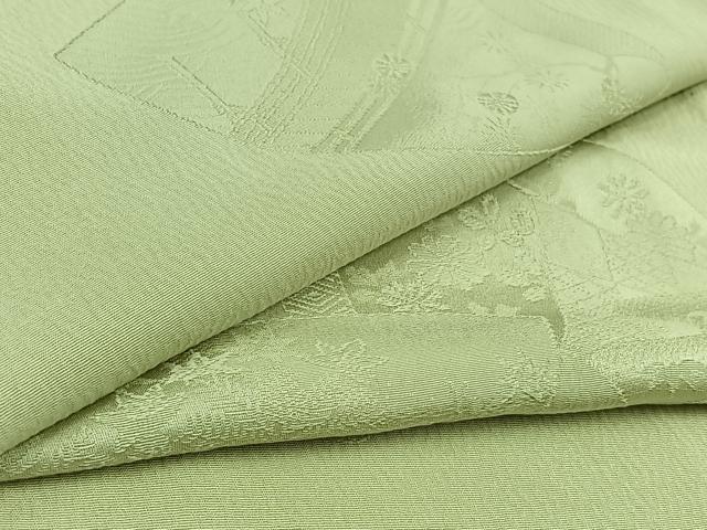 平和屋着物▽上質な色無地　単衣　地紙風景地紋　夏虫色　正絹　逸品　AAAY8314jh