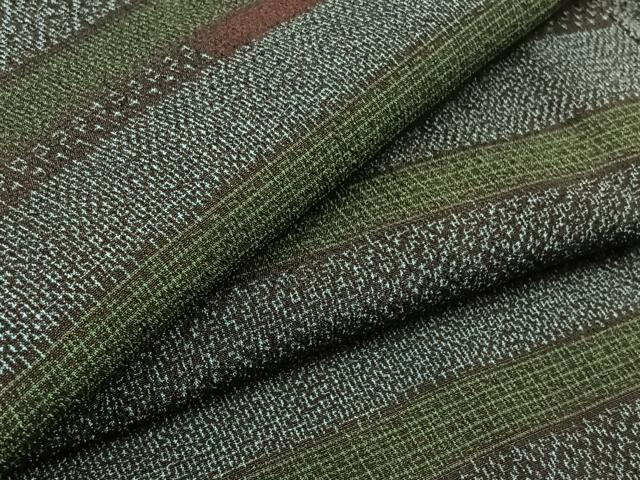 平和屋着物▽本塩沢　単衣　横段文　正絹　逸品　AAAY8317jh