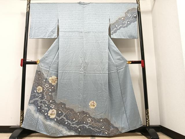 平和屋着物●訪問着　絞り　刺繍　雪輪草花文　金彩　小田急百貨店扱い　正絹　逸品　AAAY8607ph