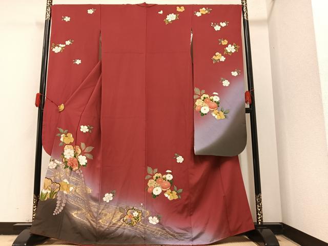 平和屋着物●豪華振袖　流水草花文　暈し染め　金彩　正絹　逸品　AAAY8610ph