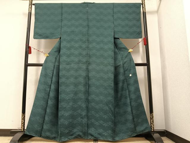 平和屋着物○上質な色無地 作家物 草花地紋 高麗納戸色 正絹