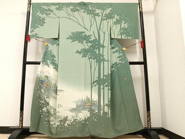 平和屋着物●訪問着　友禅　作家物　風景草花文　暈し染め　正絹　逸品　AAAY8656ph