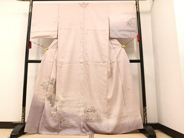 平和屋着物●希少　手織綴れ　山鹿清華　訪問着　紬地　刺繍　風景樹林文　暈し染め　正絹　逸品　AAAY8667ph