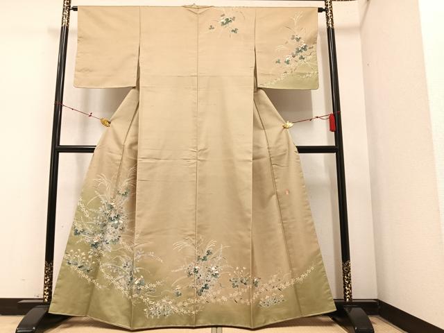 平和屋着物●訪問着　友禅　作家物　紬地　草花文　暈し染め　さが美扱い　正絹　逸品　AAAY8938ph