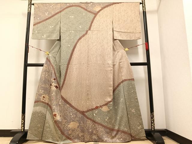 平和屋着物●訪問着　絞り　刺繍　草花文　正絹　逸品　未使用　AAAY8939ph