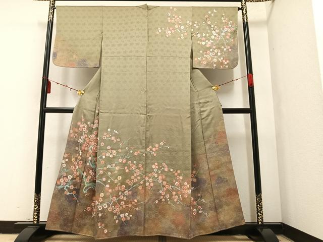 平和屋着物●訪問着　手描き　枝梅　金彩　正絹　逸品　AAAY8956ph