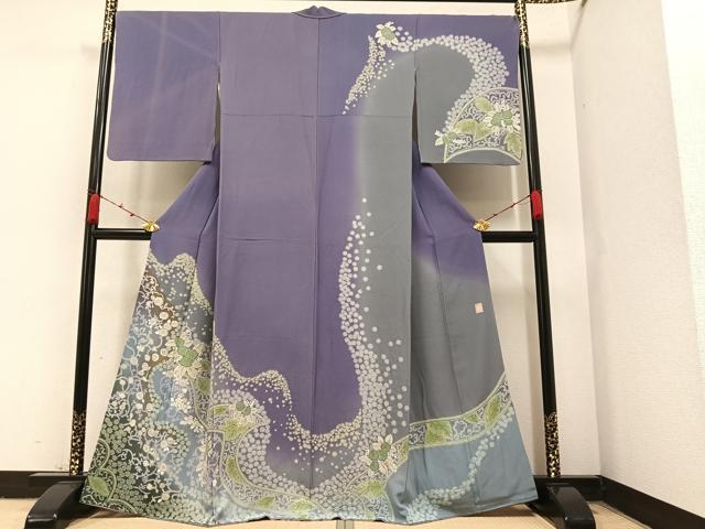 平和屋着物●十日町　名門　滝泰謹製　訪問着　草花文　暈し染め　正絹　逸品　AAAY8978ph