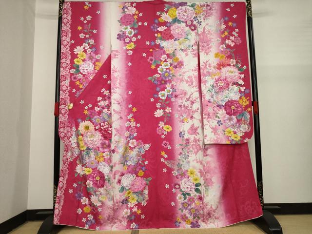 平和屋着物●豪華振袖　刺繍　花蝶文　金銀糸　金銀彩　銀通し地　正絹　逸品　AAAY9011ck