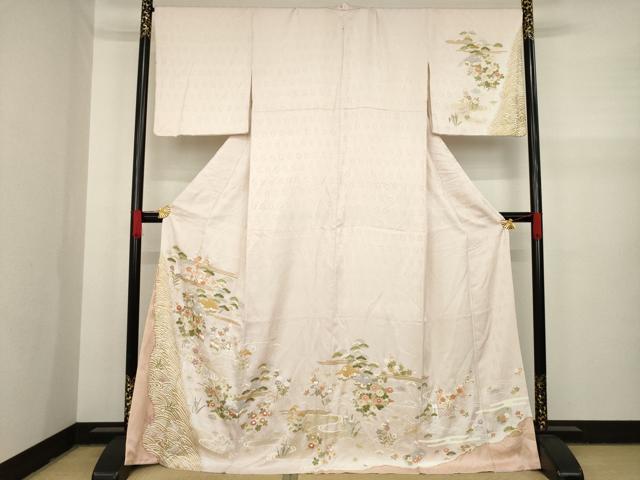 平和屋着物●訪問着　駒刺繍　風景文　金彩　ロング丈　正絹　逸品　AAAY9027ck