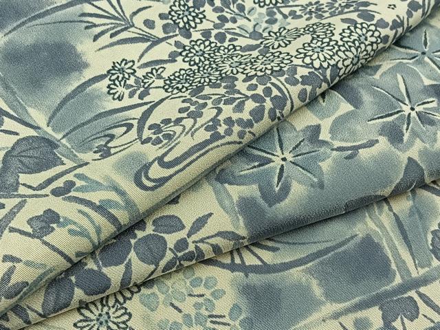 平和屋着物▽上質な小紋　単衣　手描き　草花文　正絹　逸品　AAAY9422jh