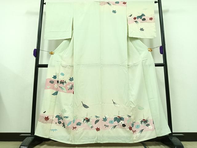 平和屋着物▽訪問着　単衣　草花文　金彩　正絹　逸品　AAAY9423jh