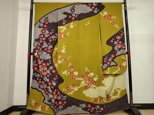 平和屋着物●豪華振袖　駒刺繍　絞り　流水枝梅文　正絹　逸品　AAAY9774ck