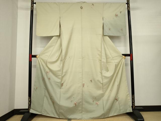 平和屋着物●訪問着　紬地　総刺繍　舞花文　暈し染め　正絹　逸品　AAAY9780ck