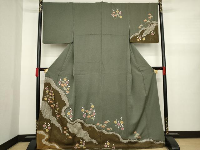 平和屋着物●訪問着　ロング丈　絞り　流水梅松文　正絹　逸品　AAAY9781ck