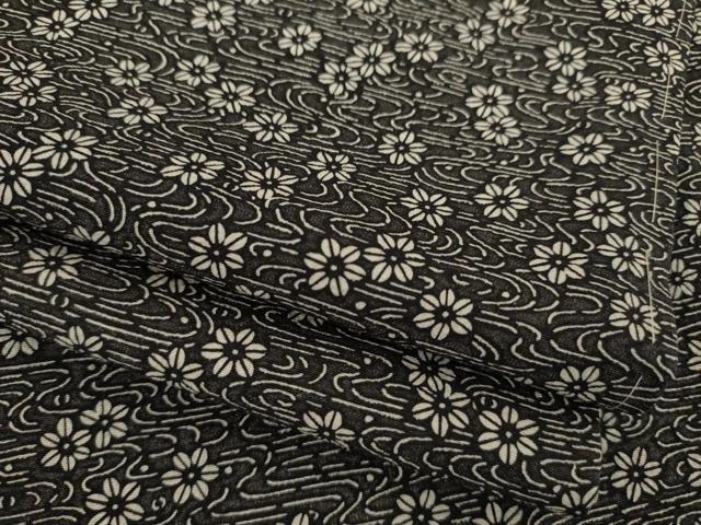 平和屋着物●上質な小紋　流水花文　黒地　正絹　逸品　未使用　AAAY9784ck