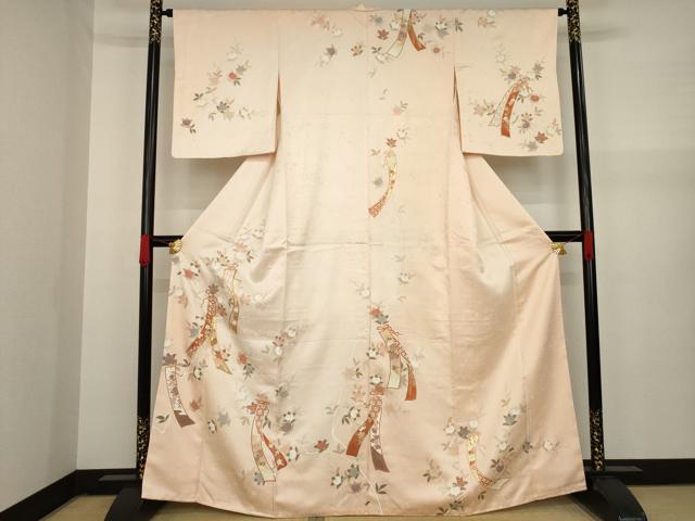 平和屋着物●訪問着　駒刺繍　短冊花文　金彩　正絹　逸品　AAAY9785ck