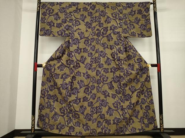 平和屋着物●上質な紬　花唐草文　正絹　逸品　未使用　AAAY9795ck