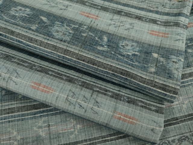 平和屋着物●小千谷紬　横段花蔦草文　正絹　逸品　AAAY9806ck