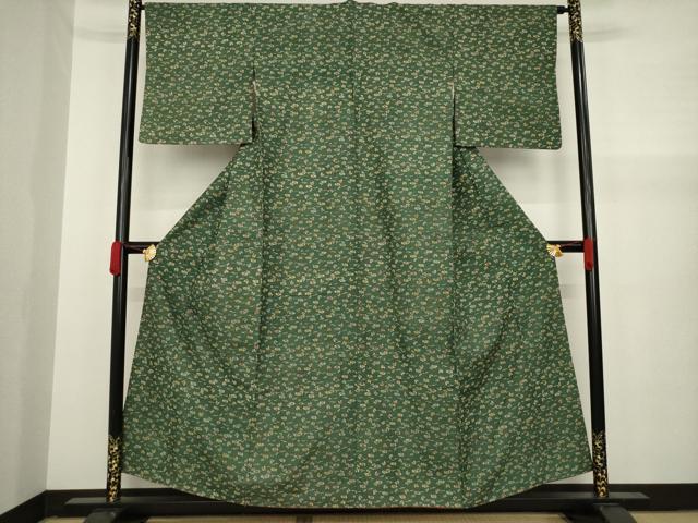 平和屋着物□上質な小紋 紬地 型染め 花蝶文 正絹 逸品