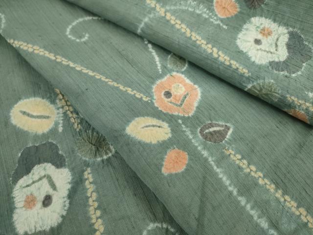 平和屋着物●上質な紬　絞り　舞花文　正絹　逸品　AAAY9840ck