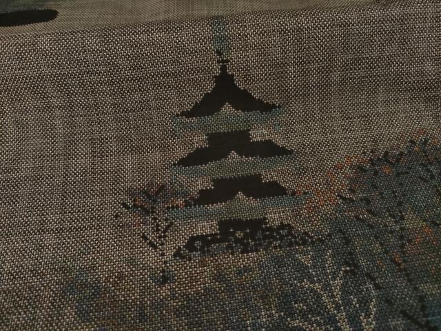 平和屋着物○本場大島紬 泥染 カタス9マルキ 五重塔 正絹 逸品 AAAY9861ck