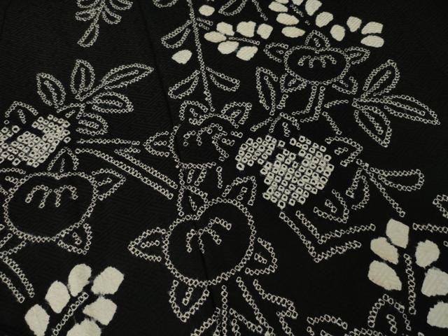 平和屋着物○訪問着 絞り 橘文 黒地 正絹 逸品 AAAY9863ck