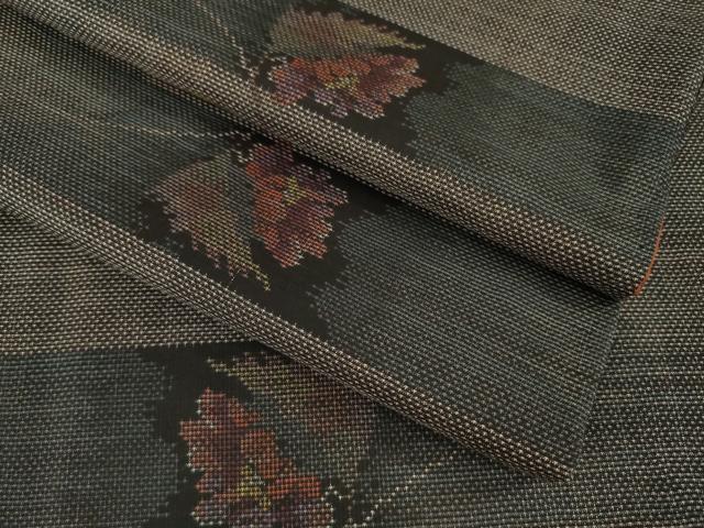 平和屋着物●本場大島紬　カタス7マルキ　横段枝花文　正絹　逸品　AAAY9865ck