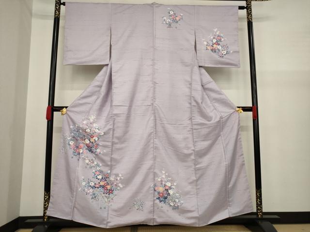 平和屋着物●訪問着　紬地　風景花文　正絹　逸品　未使用　AAAY9874ck