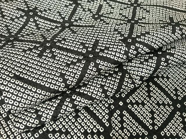 平和屋着物●上質な小紋　総絞り　菱文　黒地　正絹　逸品　AAAY9917np