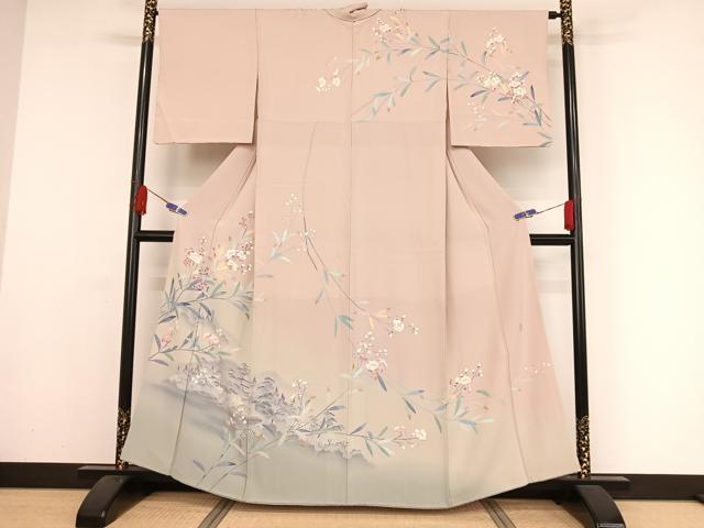 平和屋着物●十日町友禅作家　岡村蒼風　訪問着　風景枝花文　暈し染め　正絹　逸品　AAAY9922np