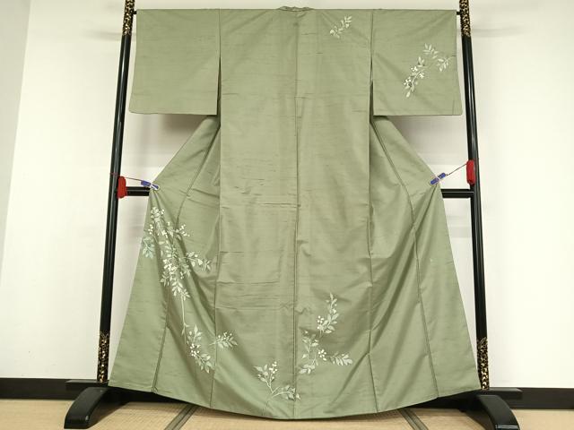 平和屋着物●訪問着　友禅　作家物　紬地　南天文　銀座おゝぎ屋扱い　正絹　逸品　AAAY9957np