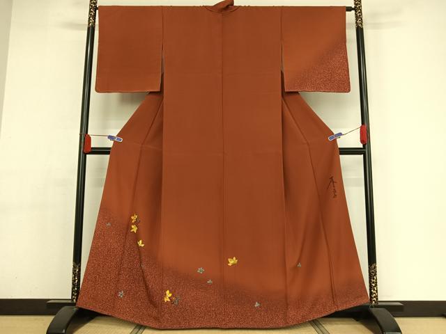 平和屋着物●木下茂森　訪問着　手描き　舞花文　たたき染め　正絹　逸品　AAAY9986np