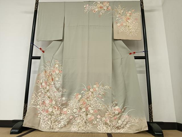 平和屋着物●訪問着　駒刺繍　雪輪重ね草花文　暈し染め　金彩　正絹　逸品　未使用　AAAZ0034zg