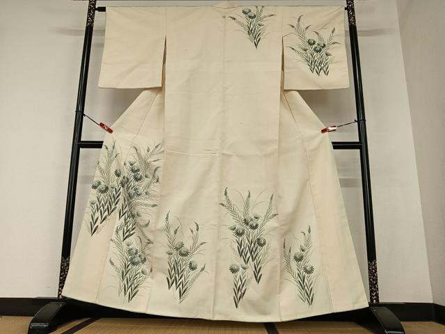 平和屋着物●訪問着　紬地　手描き　草花文　ろうけつ染め　正絹　逸品　AAAZ0121zg