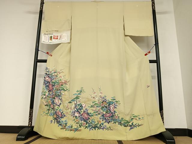 平和屋着物●本加賀友禅作家　染元千紅代表　寺西一紘　色留袖　蔓帯花文　暈し染め　浜ちりめん　反端付き　正絹　逸品　AAAZ0138zg