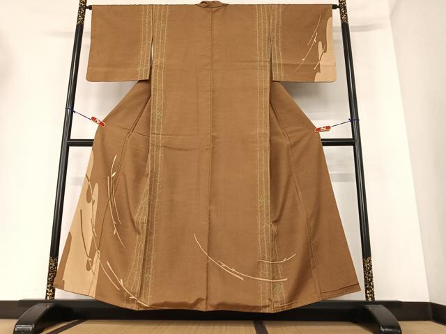 平和屋着物●上質な紬　訪問着　枝葉文　正絹　逸品　AAAZ0180zg