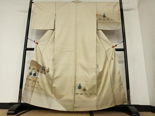 平和屋着物●京の名門 じゅらく謹製 訪問着 紬地 刺繍 漢方草木染 成り物 正絹 逸品 未使用 AAAZ0189zg